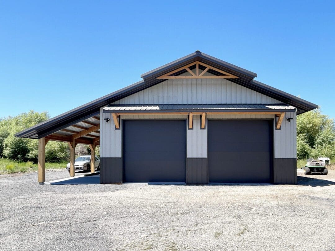 #13768 – 30x40x12 Shop with Open Lean-To and Custom Timber Truss in ...