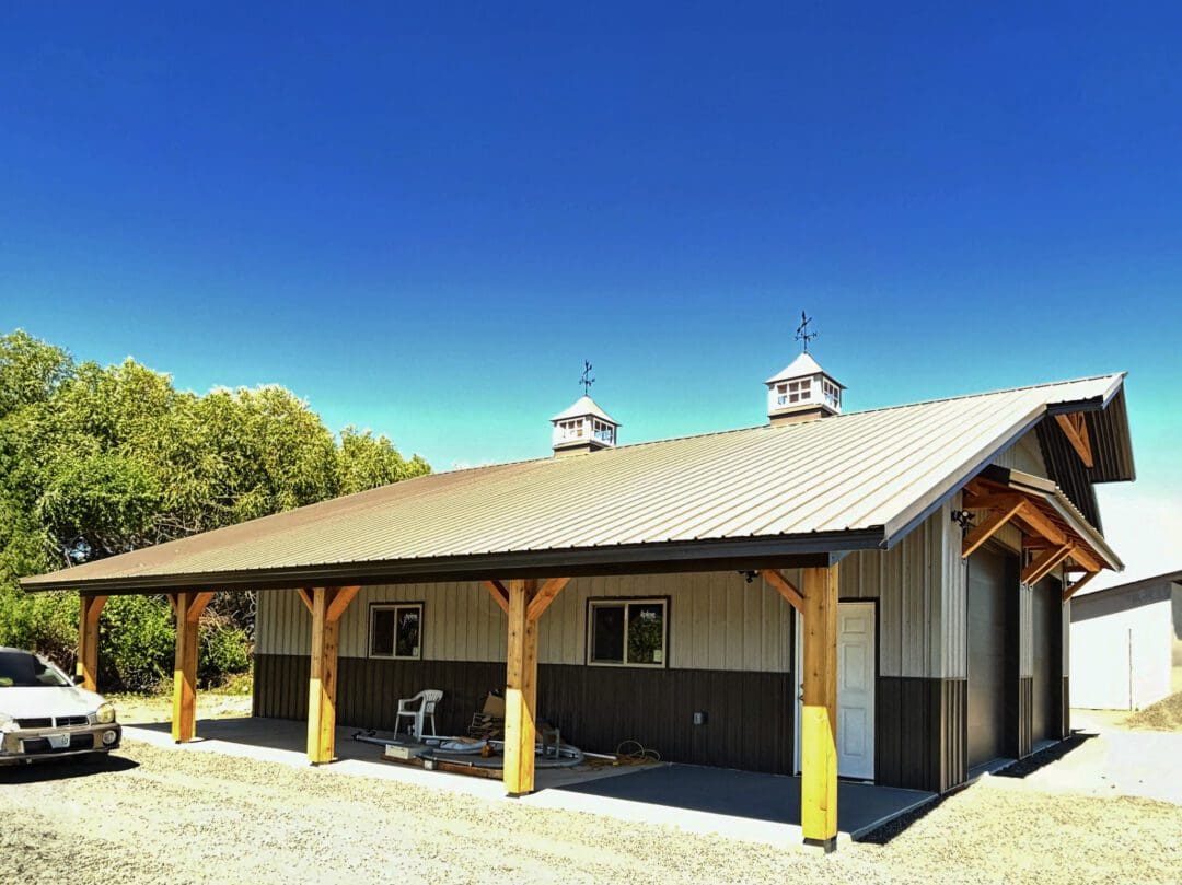 #13768 – 30x40x12 Shop with Open Lean-To and Custom Timber Truss in ...